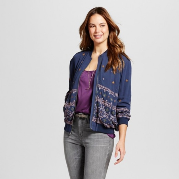 Knox Rose | Jackets & Coats | 2 New Embroidered Bomber Jacket Navy Sz S ...